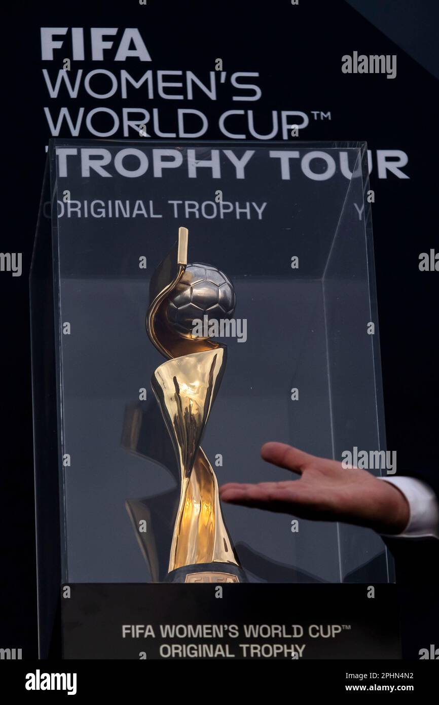 The FIFA Women's World Cup soccer trophy is displayed during the FIFA ...