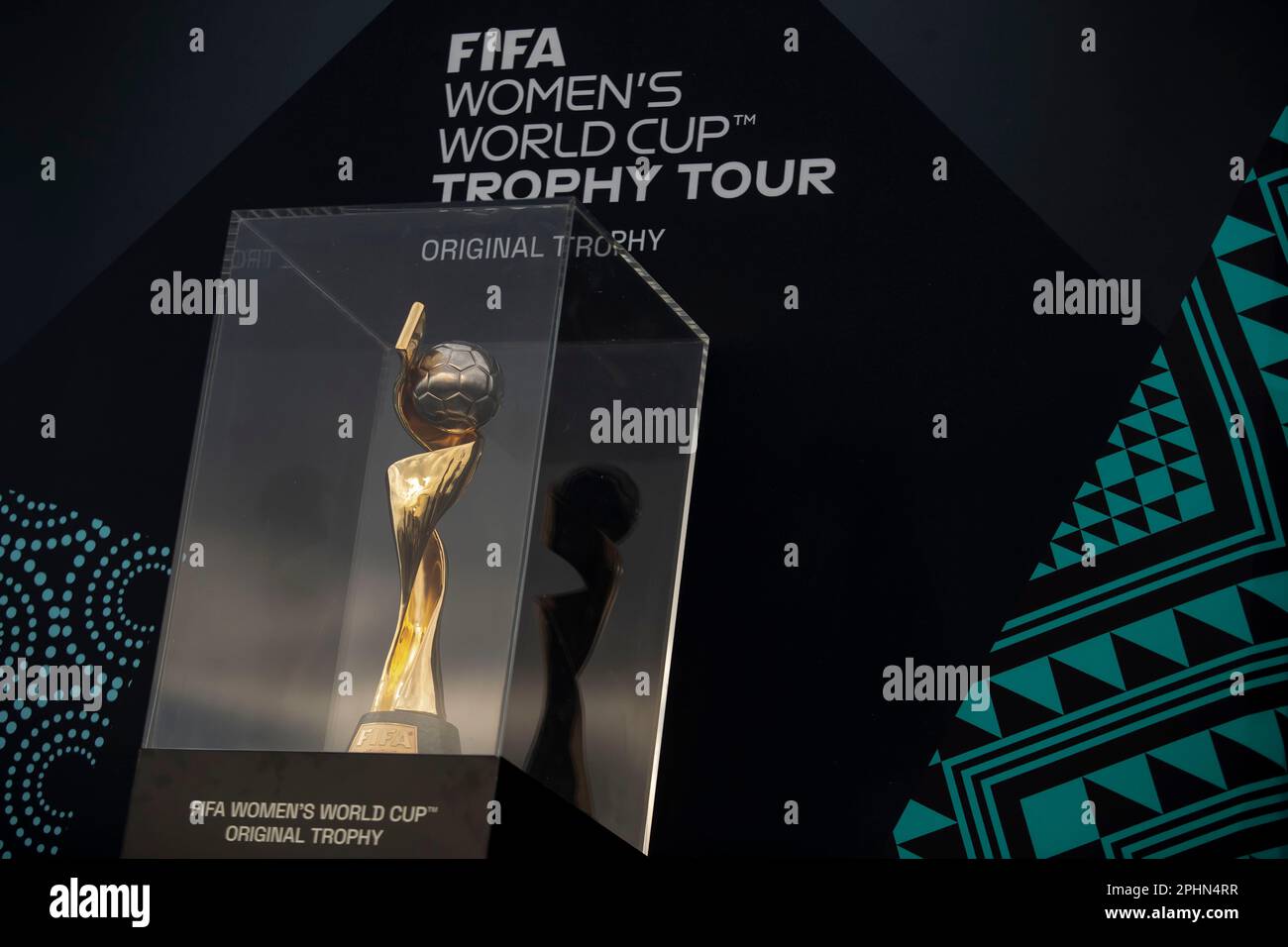 The FIFA Women's World Cup soccer trophy is displayed during the FIFA ...