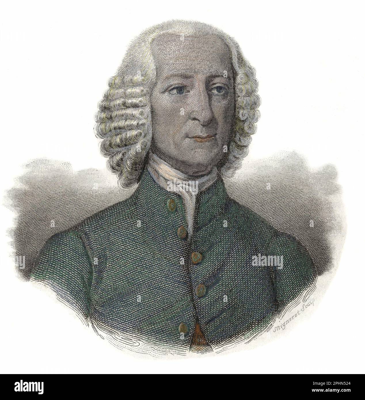 Portrait de John Fothergill (1712-1780), medecin anglais.Gravure vers ...