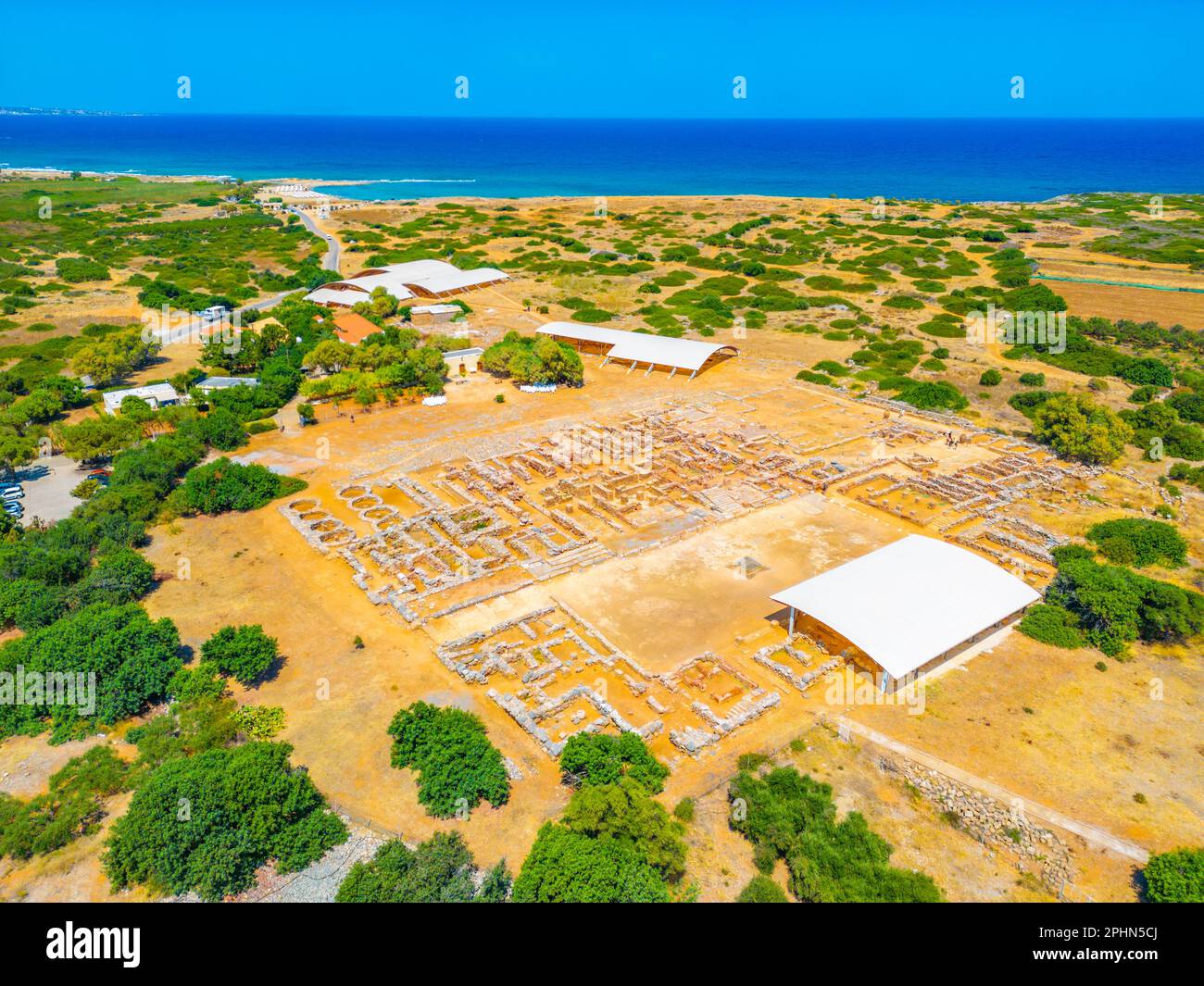 Aerial view of Malia Palace Archaeological Site at Crete island in ...