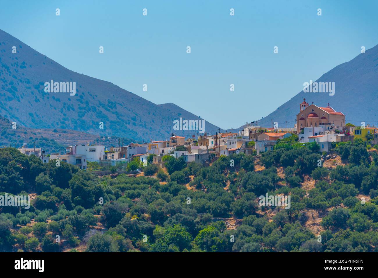 view of a mountain village at Greek island Crete Stock Photo - Alamy
