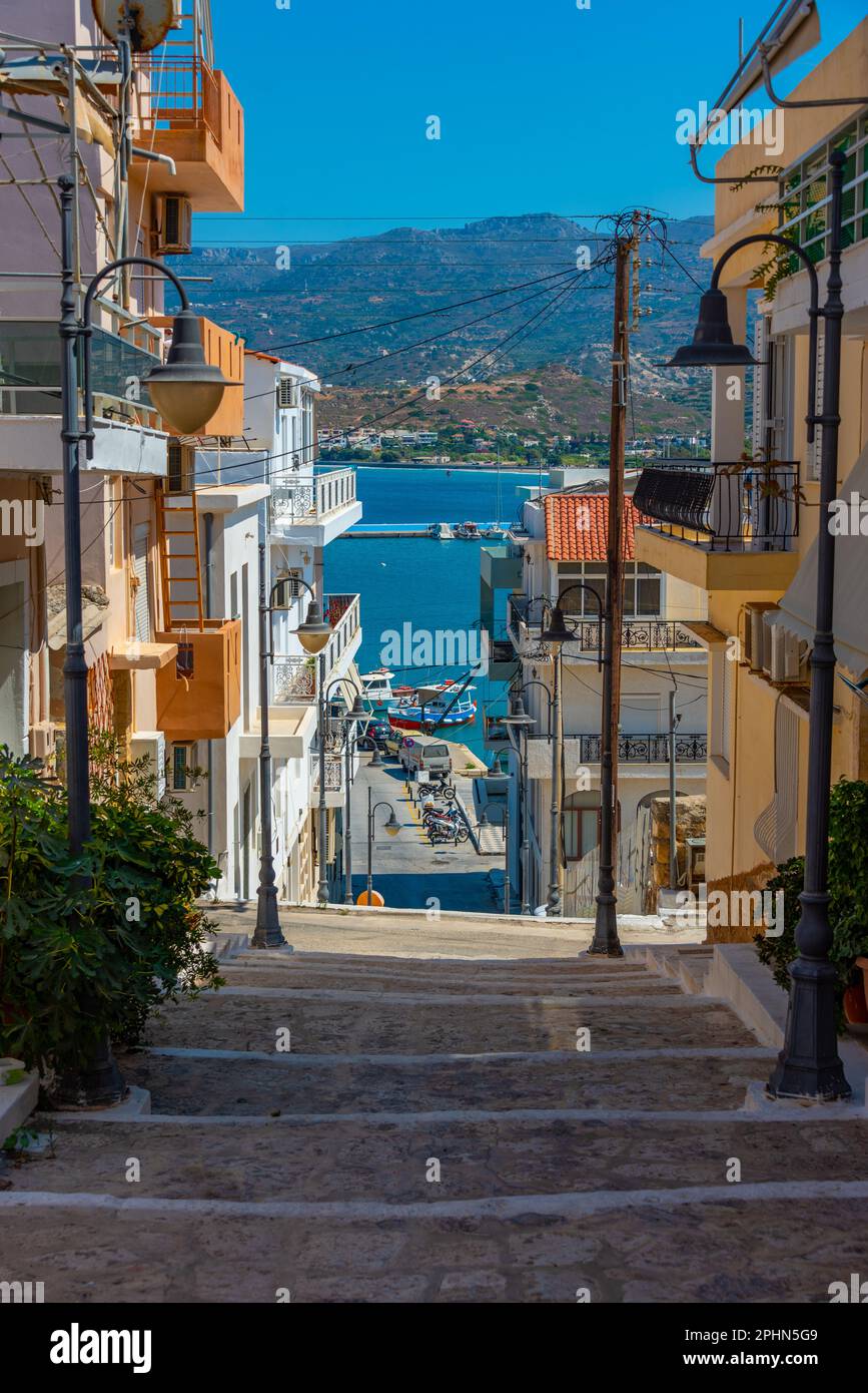 Narrow street in Greek town Sitia at Crete Stock Photo - Alamy