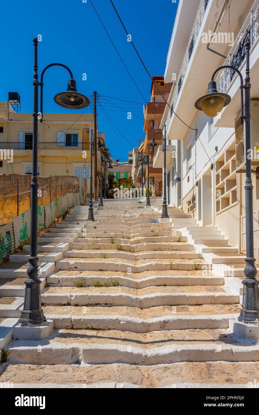 Narrow street in Greek town Sitia at Crete Stock Photo - Alamy