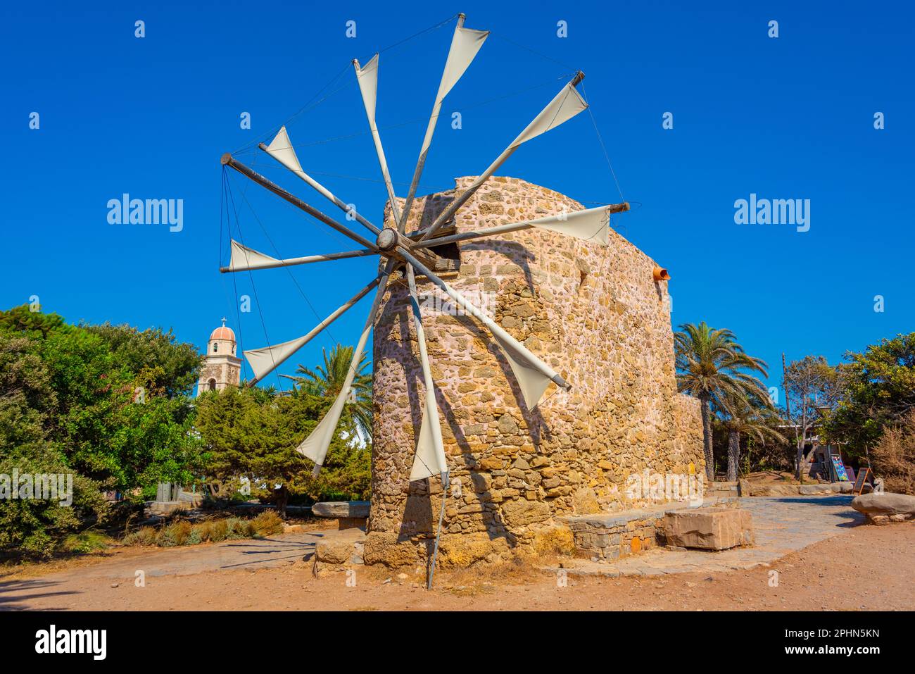 Windmill at Moni Toplou monastery at Crete island in Greece Stock Photo ...