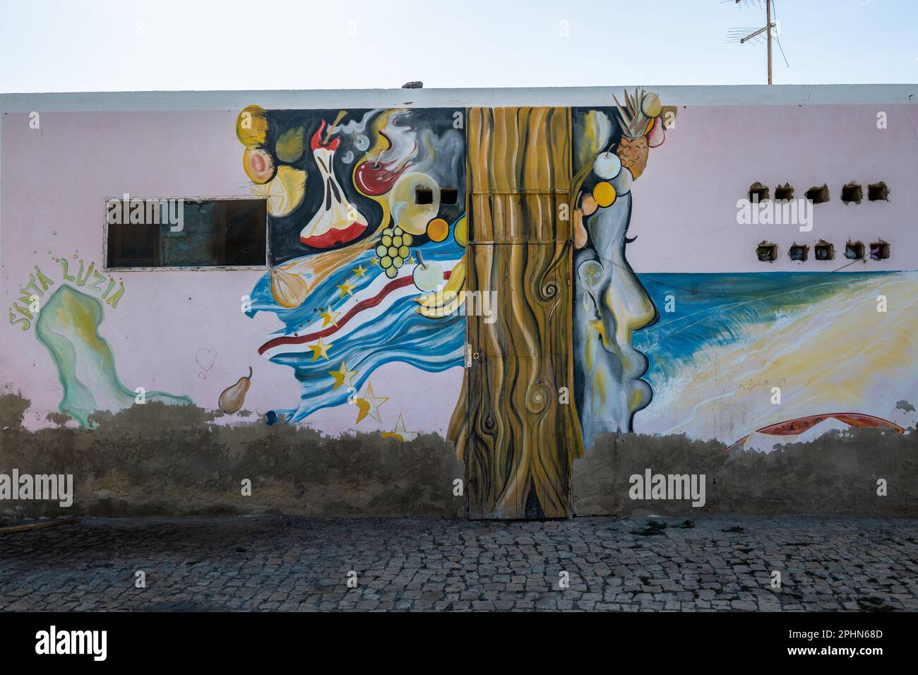Cape Verde, painted buildings in Palmeira Stock Photo - Alamy