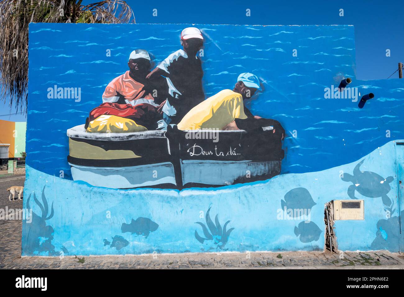 Cape Verde, painted buildings in Palmeira Stock Photo - Alamy