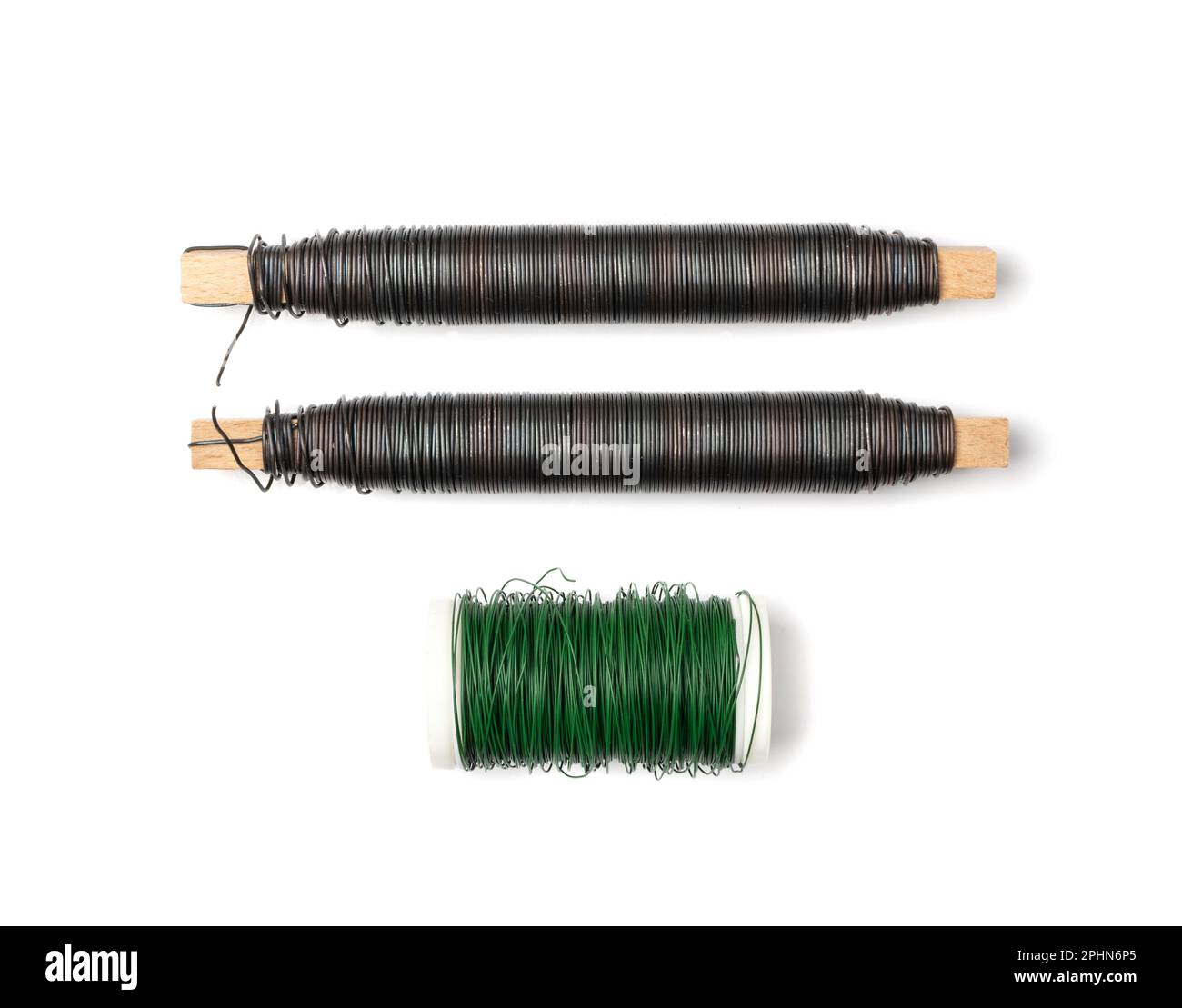 Floristic wire isolated on white background top view, a thin metal cord ...