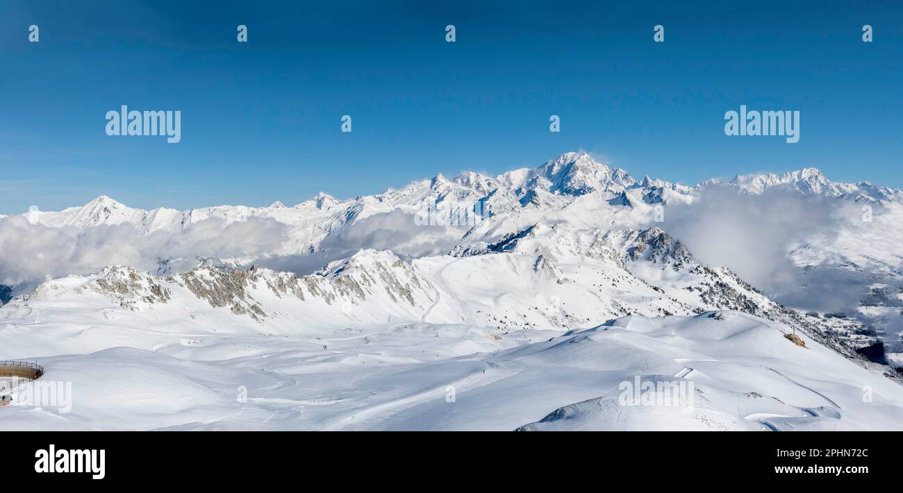 Viewpoint looking towards mont blanc mountain range France snowcapped ...
