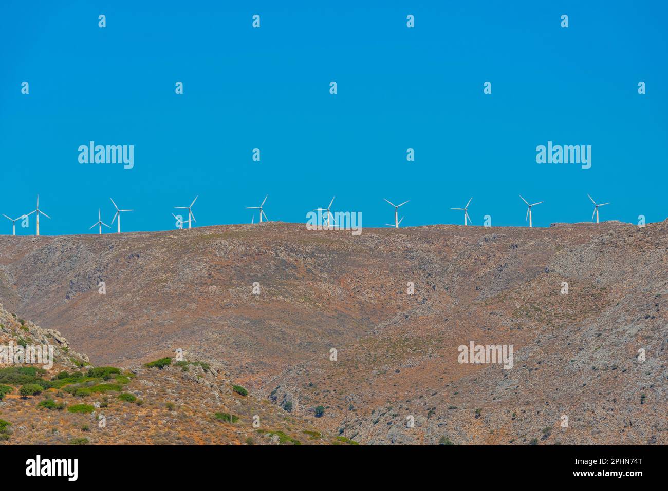 Wind turbines at Greek island Crete Stock Photo - Alamy