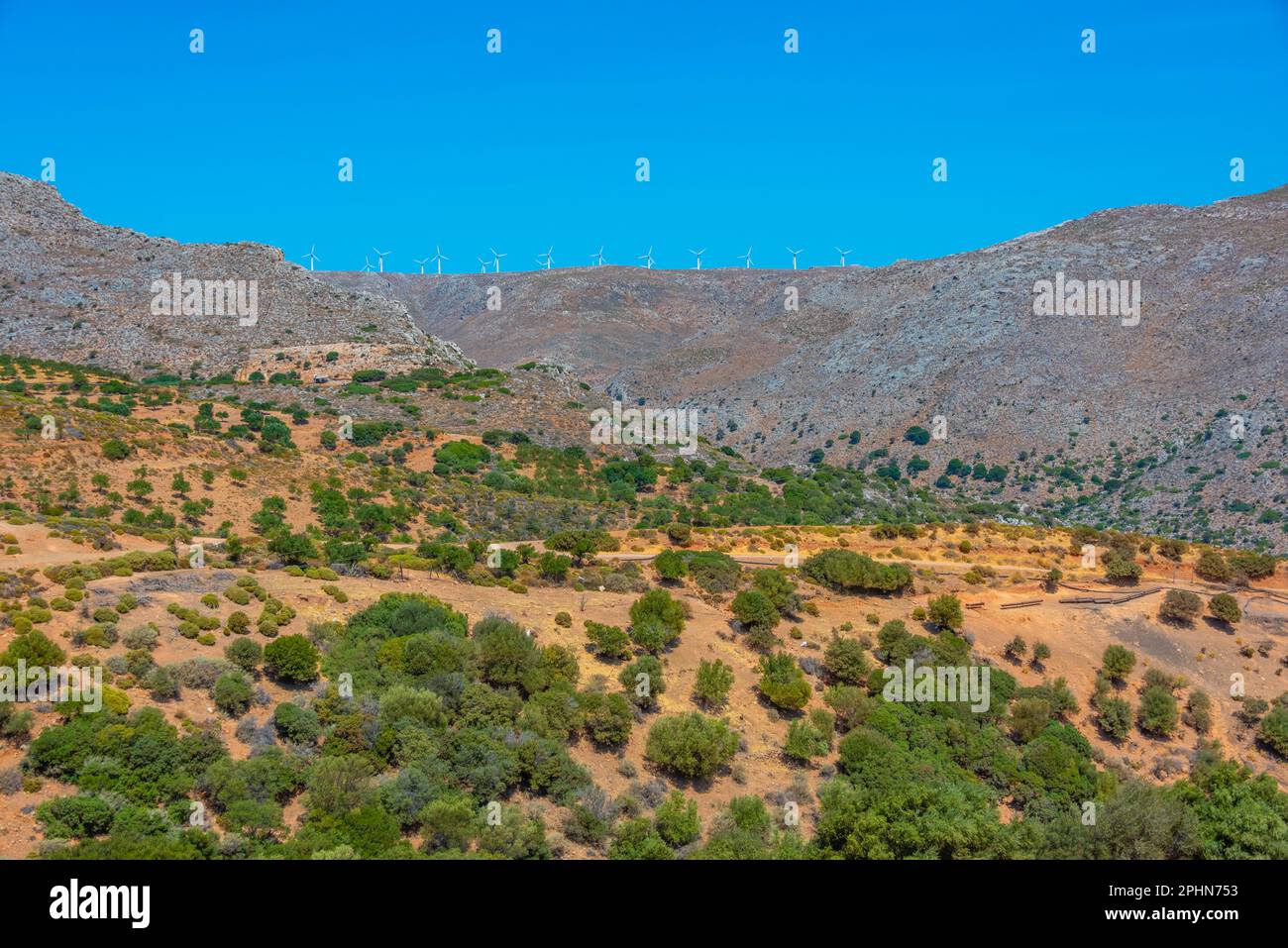 Wind turbines at Greek island Crete Stock Photo - Alamy