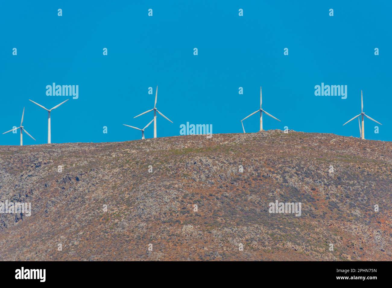 Wind turbines at Greek island Crete Stock Photo - Alamy