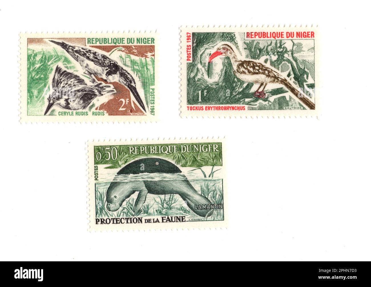 Vintage mint postage stamps from the Republic of Niger isolated on a ...