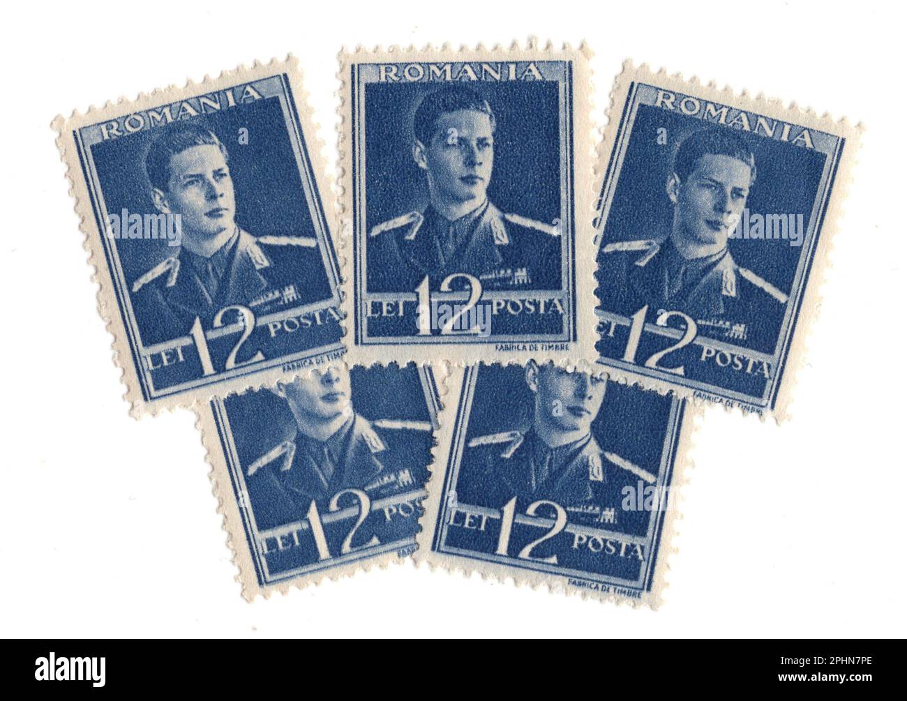 Vintage mint postage stamps from Romania isolated on a white background ...