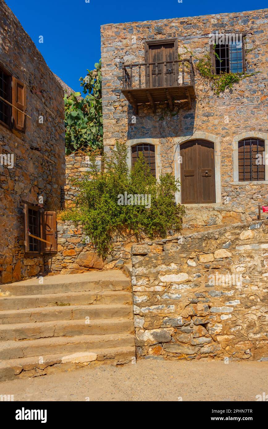 Old buildings at Spinalonga Fortress at Greek island Crete Stock Photo ...