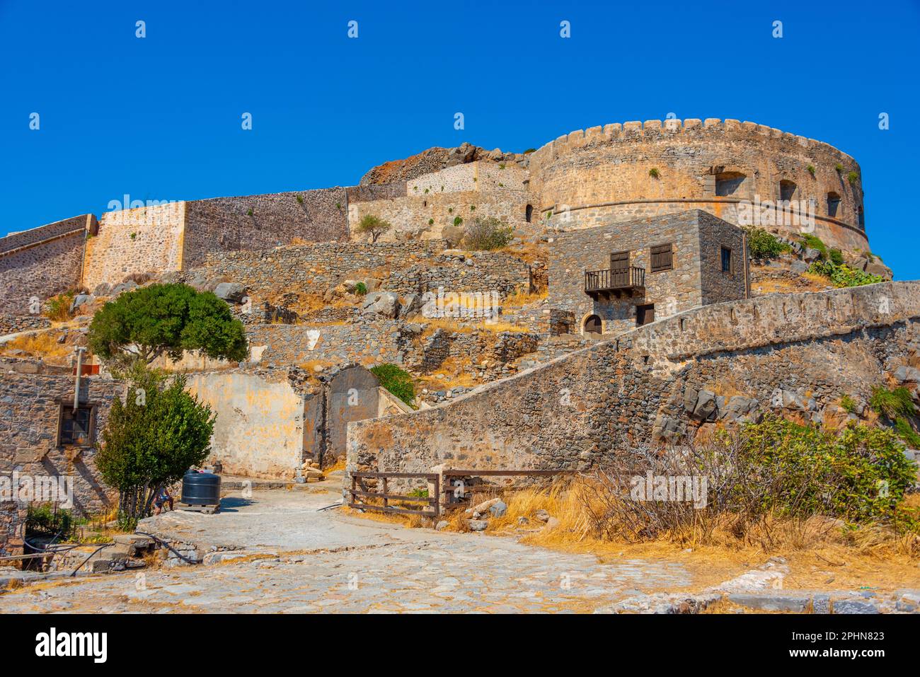 Old buildings at Spinalonga Fortress at Greek island Crete Stock Photo ...