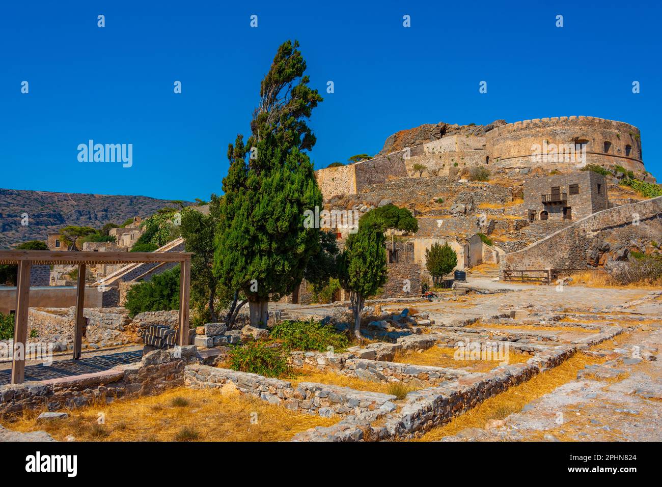 Old buildings at Spinalonga Fortress at Greek island Crete Stock Photo ...