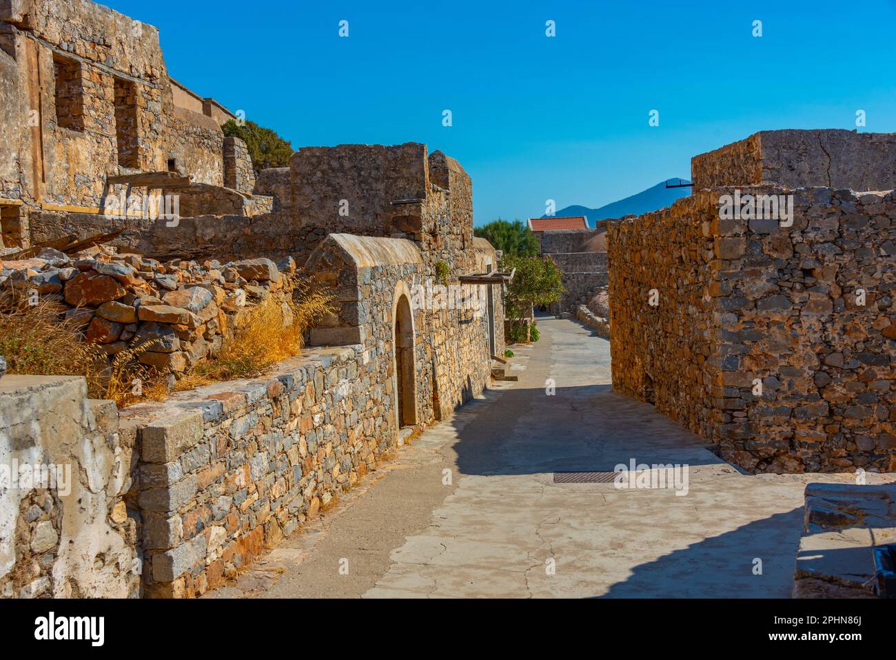 Old buildings at Spinalonga Fortress at Greek island Crete Stock Photo ...