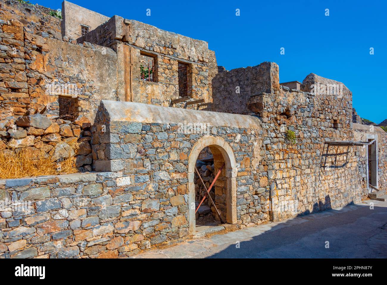 Old buildings at Spinalonga Fortress at Greek island Crete Stock Photo ...