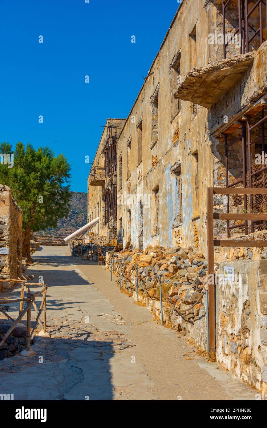Old buildings at Spinalonga Fortress at Greek island Crete Stock Photo ...