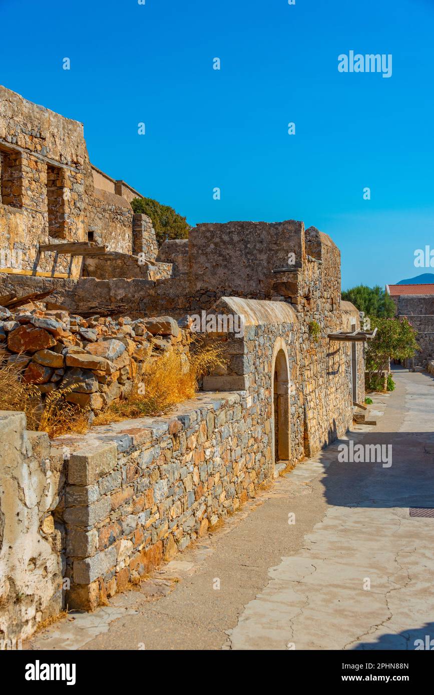 Old buildings at Spinalonga Fortress at Greek island Crete Stock Photo ...