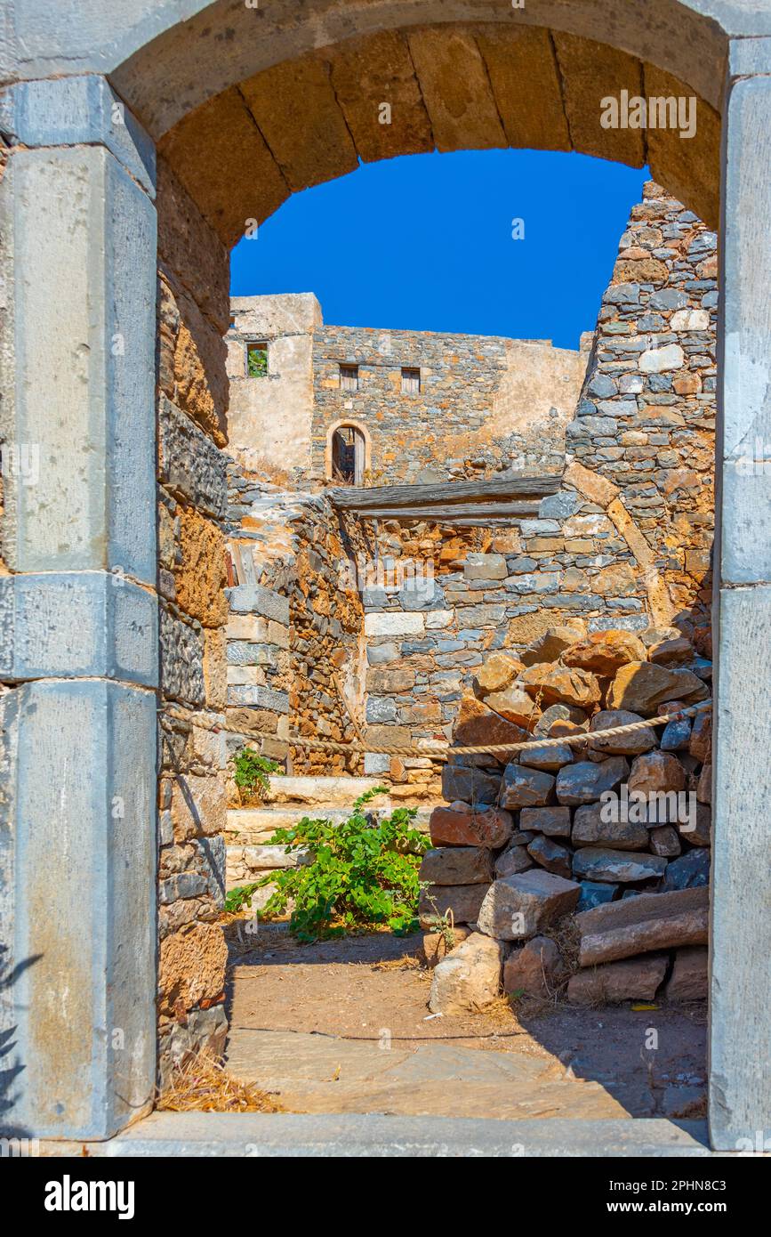 Old buildings at Spinalonga Fortress at Greek island Crete Stock Photo ...
