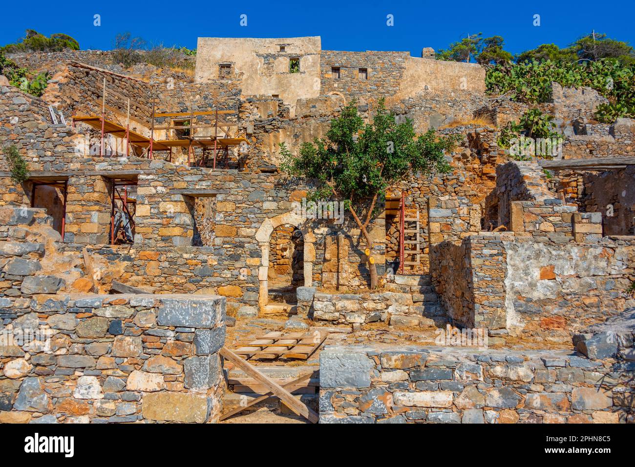 Old buildings at Spinalonga Fortress at Greek island Crete Stock Photo ...