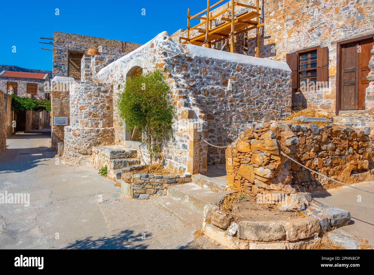 Old buildings at Spinalonga Fortress at Greek island Crete Stock Photo ...