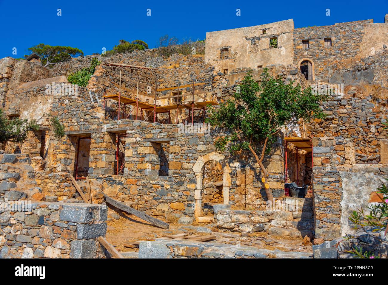 Old buildings at Spinalonga Fortress at Greek island Crete Stock Photo ...