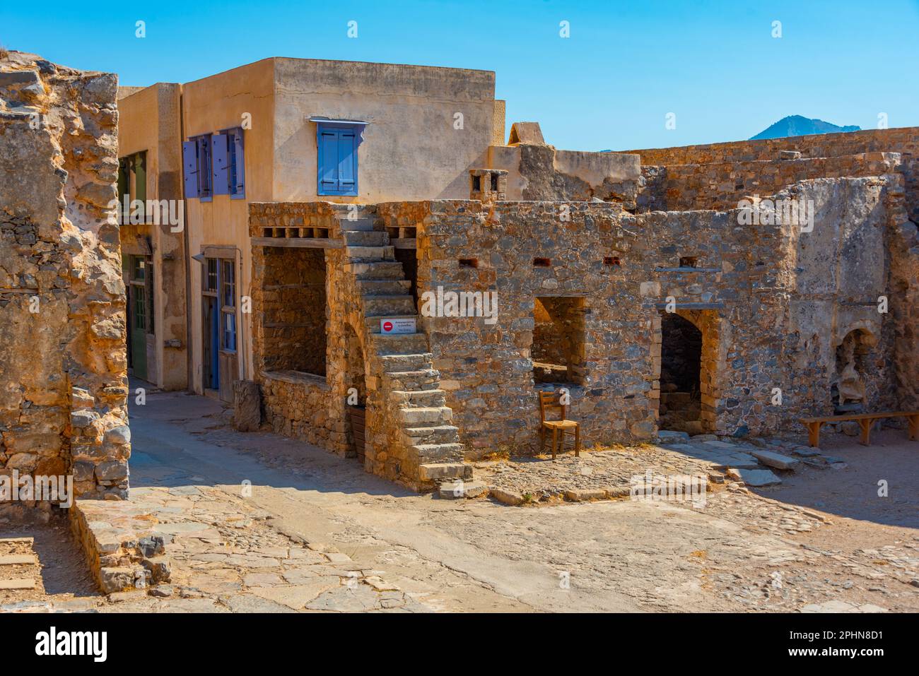 Old buildings at Spinalonga Fortress at Greek island Crete Stock Photo ...