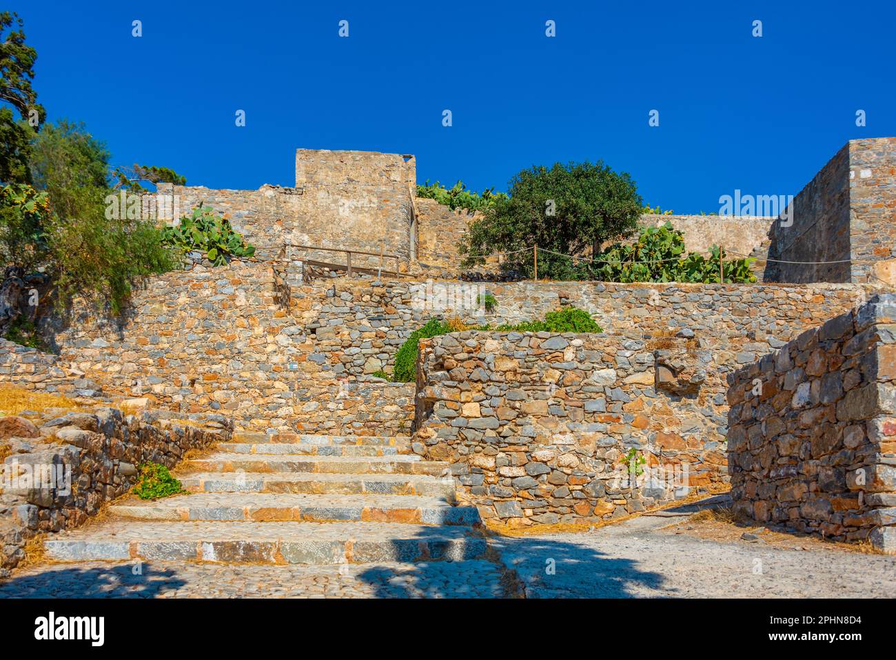 Old buildings at Spinalonga Fortress at Greek island Crete Stock Photo ...