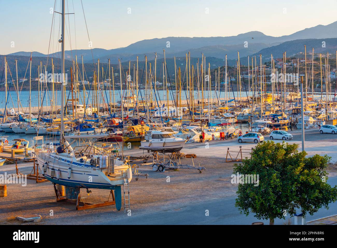 Marina in Greek port Agios Nikolaos at Crete island Stock Photo - Alamy