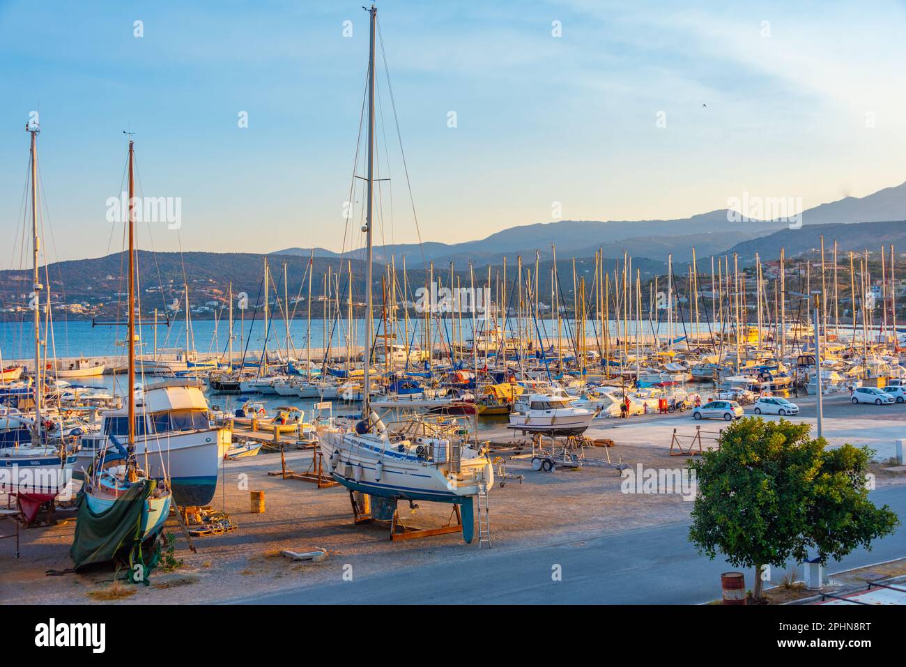 Marina in Greek port Agios Nikolaos at Crete island Stock Photo - Alamy