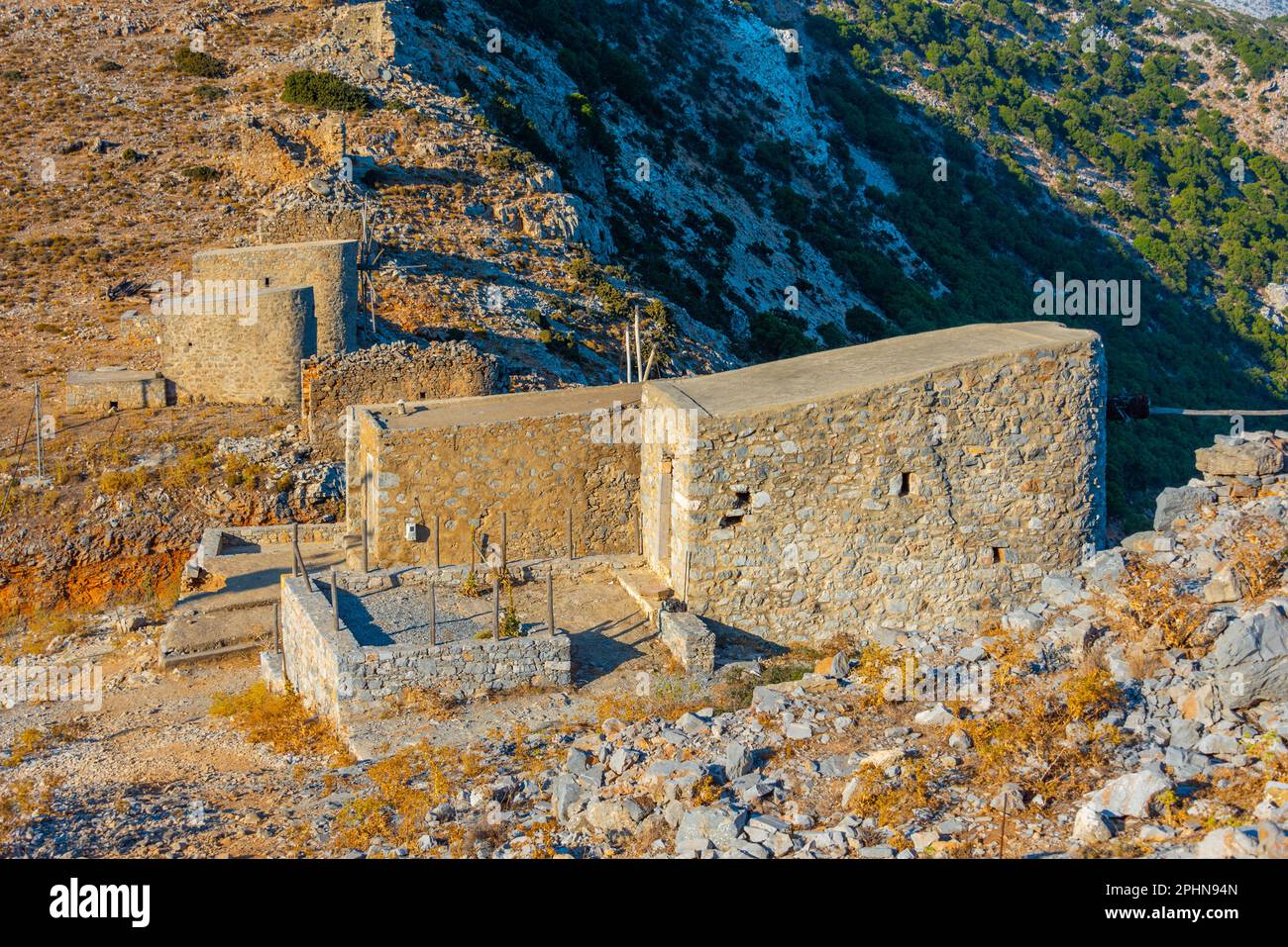 Windmills of Seli Ambelou at Greek island Crete Stock Photo - Alamy