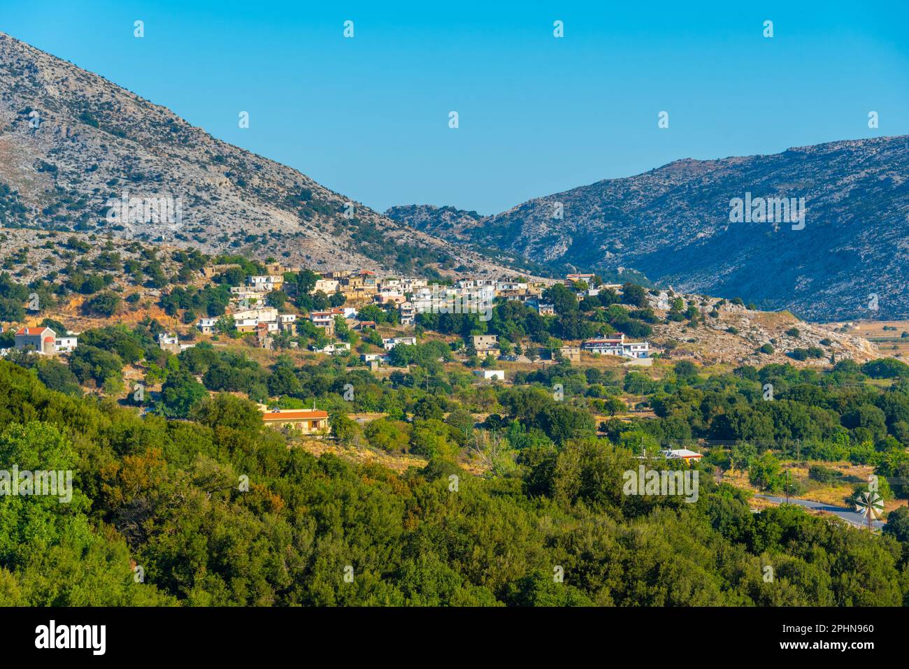 Mountain village at Lasithi plateau at Greek island Crete Stock Photo ...