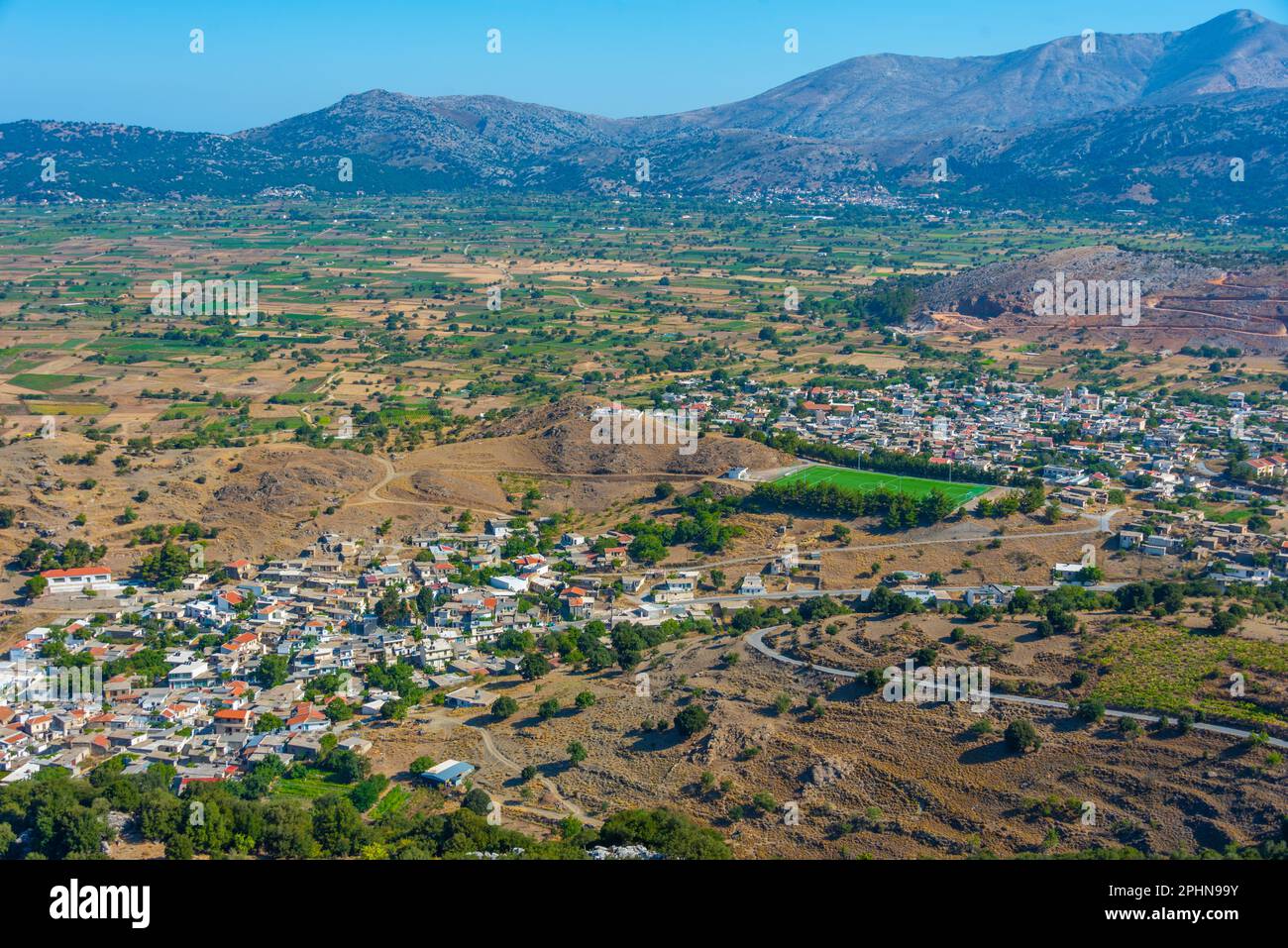 Aerial view of Agios Georgios and Avrakontes villages at Lasithi ...