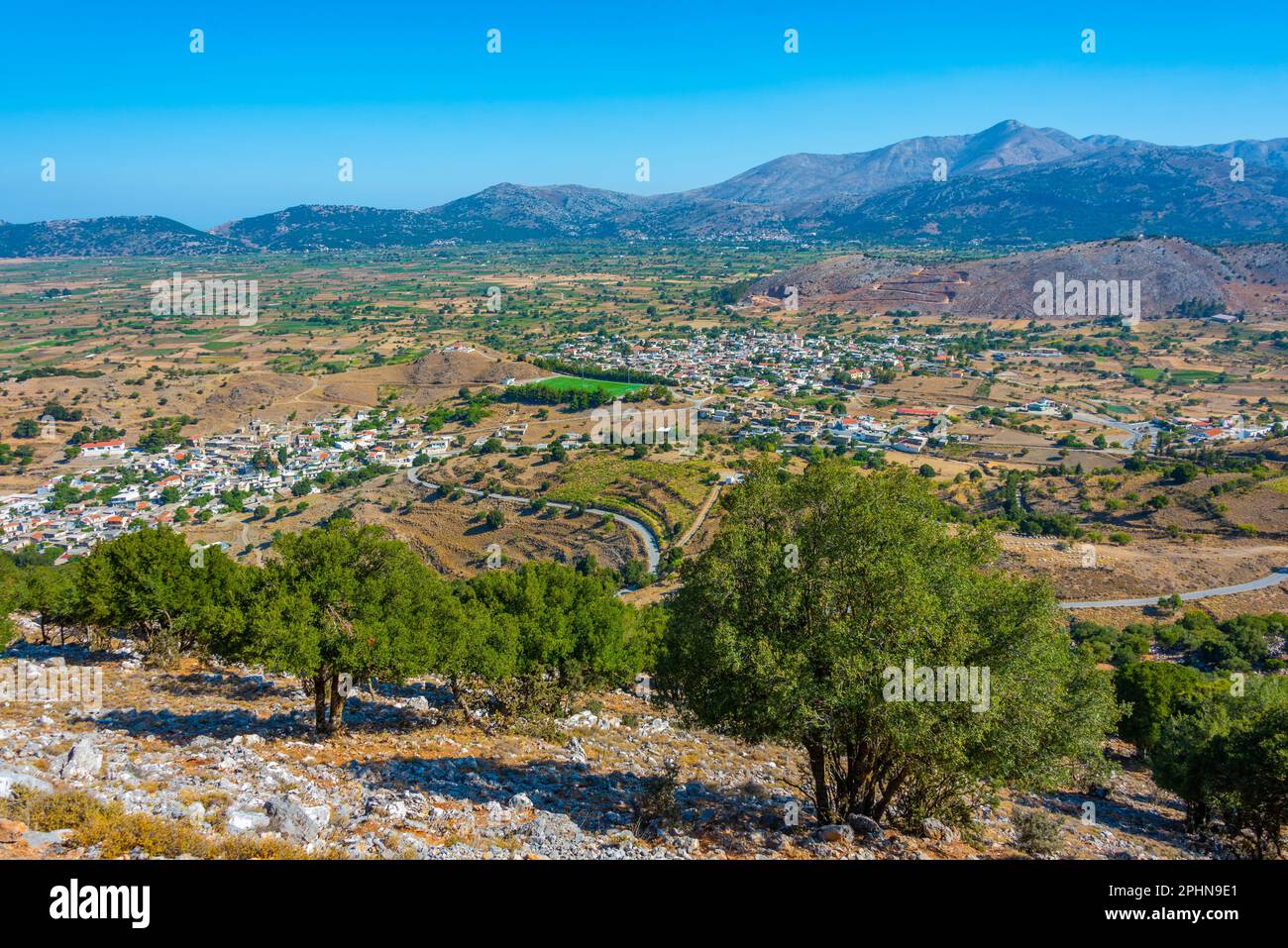 Aerial view of Agios Georgios and Avrakontes villages at Lasithi ...