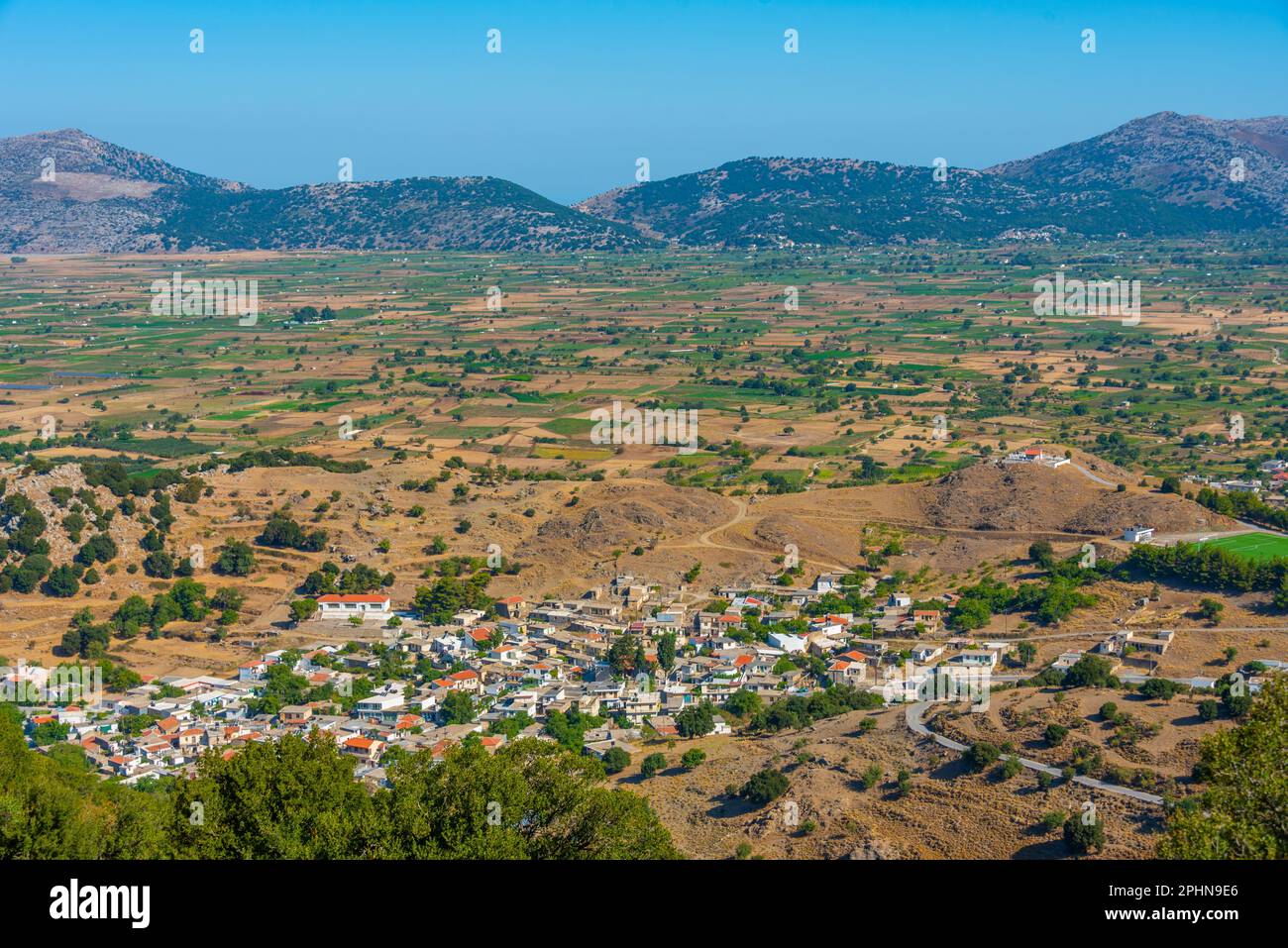 Aerial view of Agios Georgios and Avrakontes villages at Lasithi ...