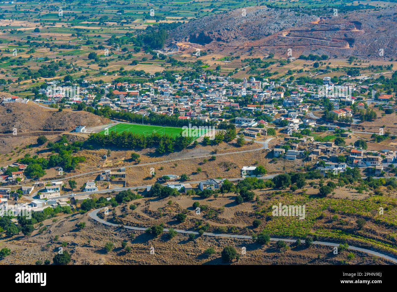 Aerial view of Agios Georgios and Avrakontes villages at Lasithi ...