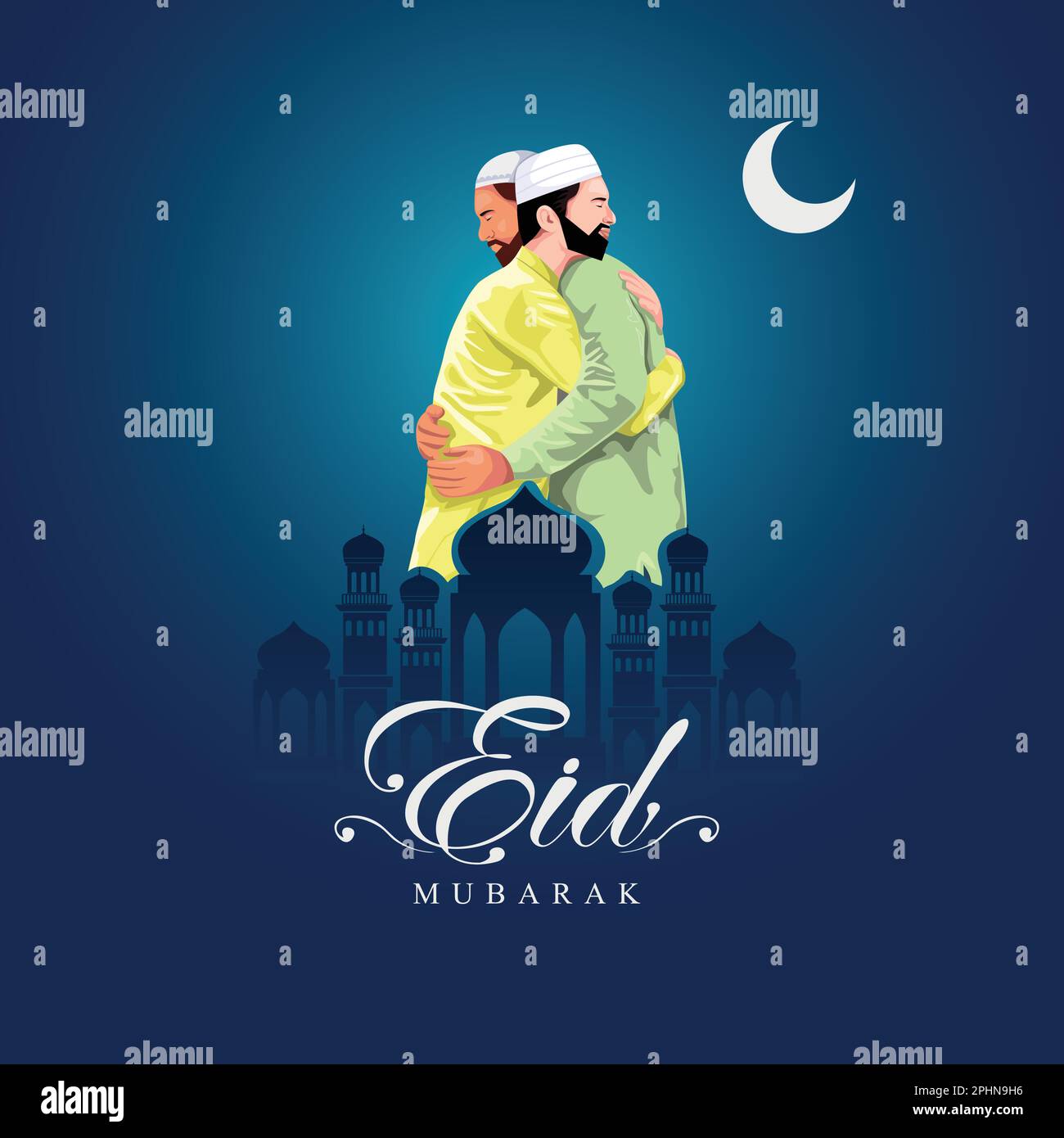 Young Religious Muslim People wishing each other on occasion of Eid ...