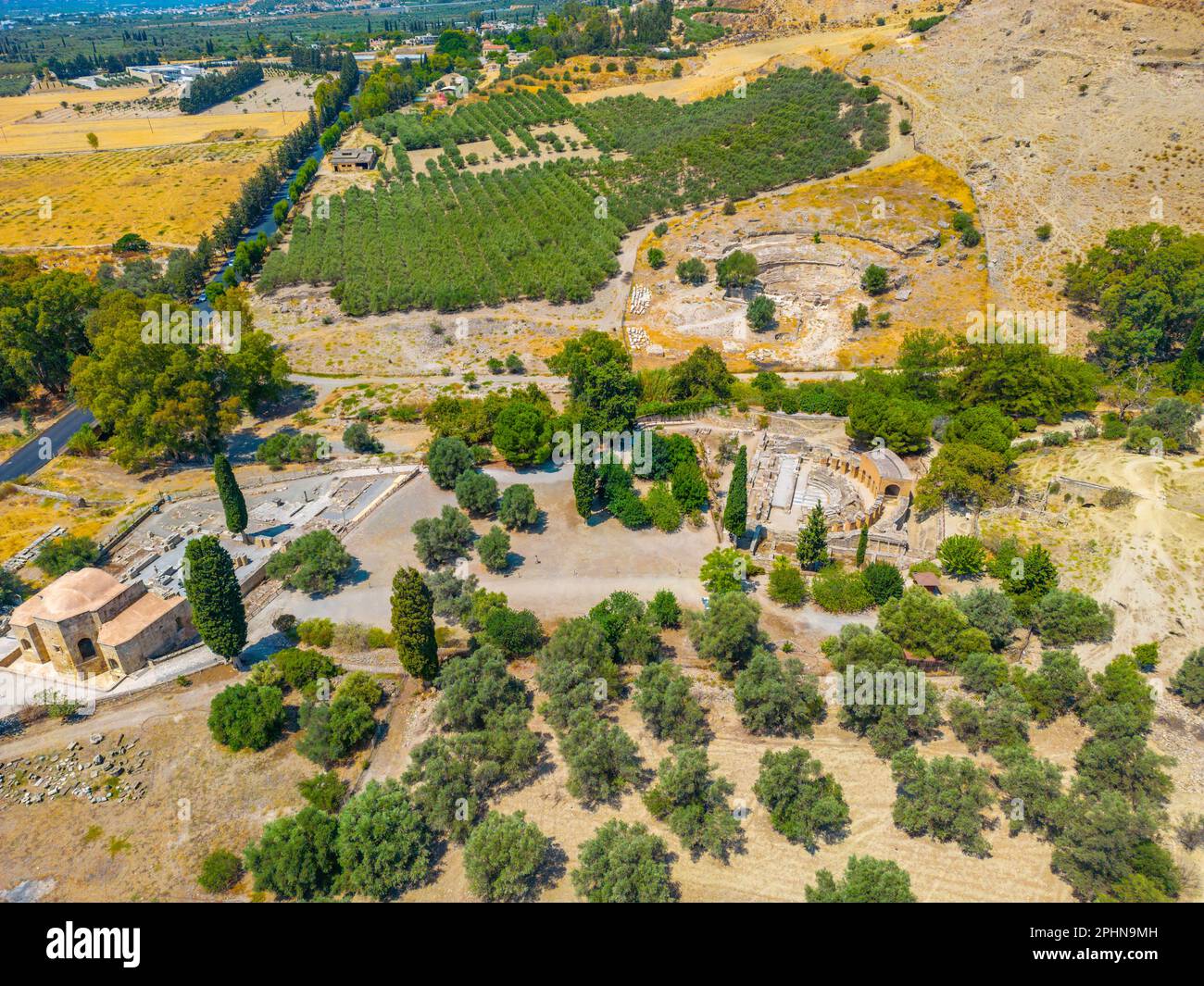 Aerial view of Archaeological Site of Gortyna at Crete, Greece Stock ...