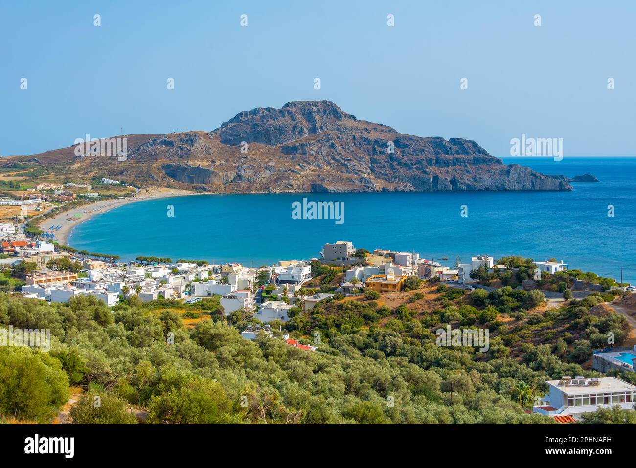 Panorama view of Greek town Plakias at Crete island Stock Photo - Alamy