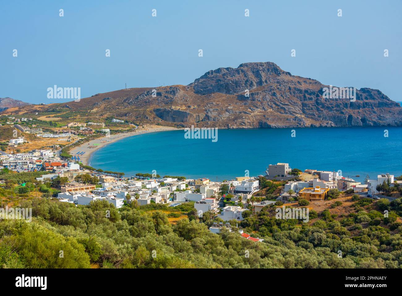 Panorama view of Greek town Plakias at Crete island Stock Photo - Alamy