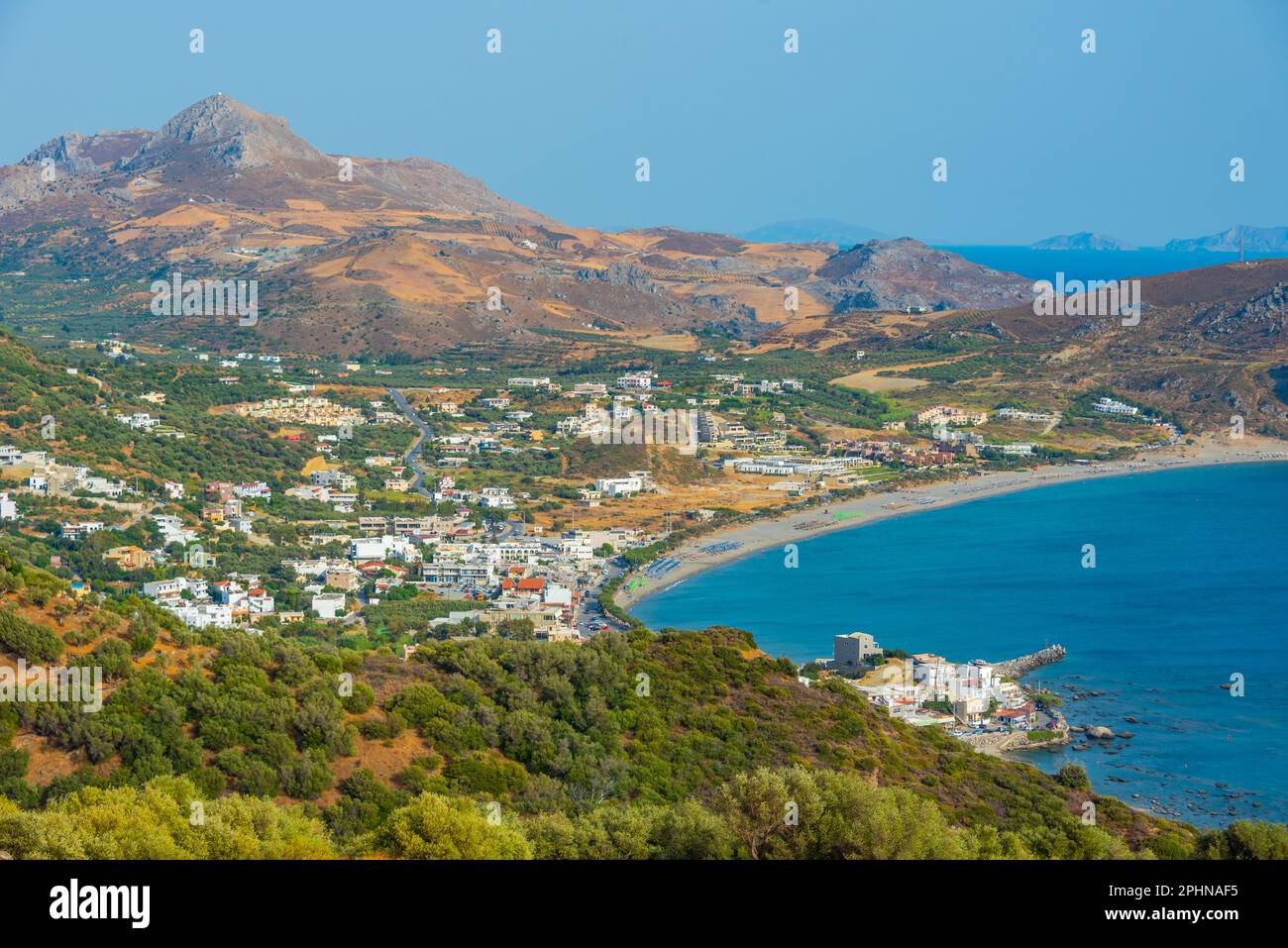 Panorama view of Greek town Plakias at Crete island Stock Photo - Alamy