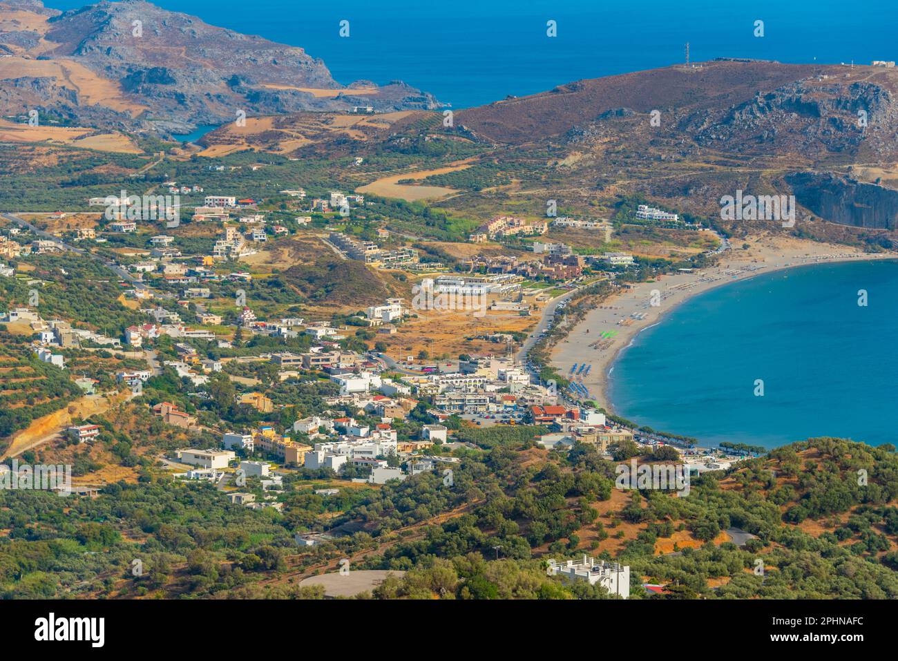 Panorama view of Greek town Plakias at Crete island Stock Photo - Alamy