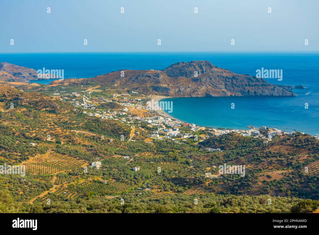 Panorama view of Greek town Plakias at Crete island Stock Photo - Alamy