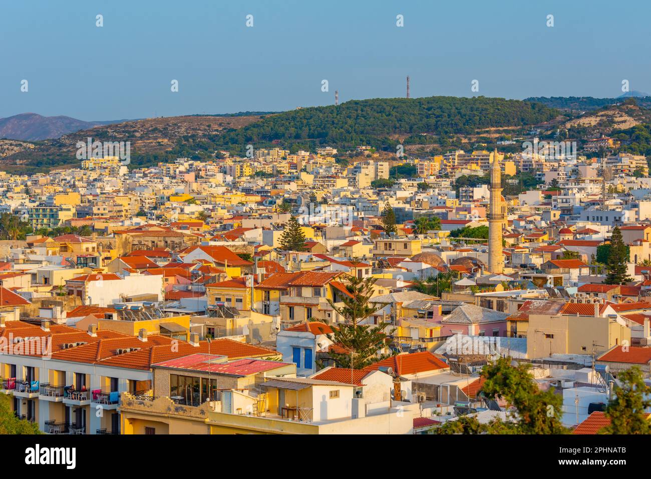 Sunset view of rooftops of Greek town Rethimno at Crete island Stock ...