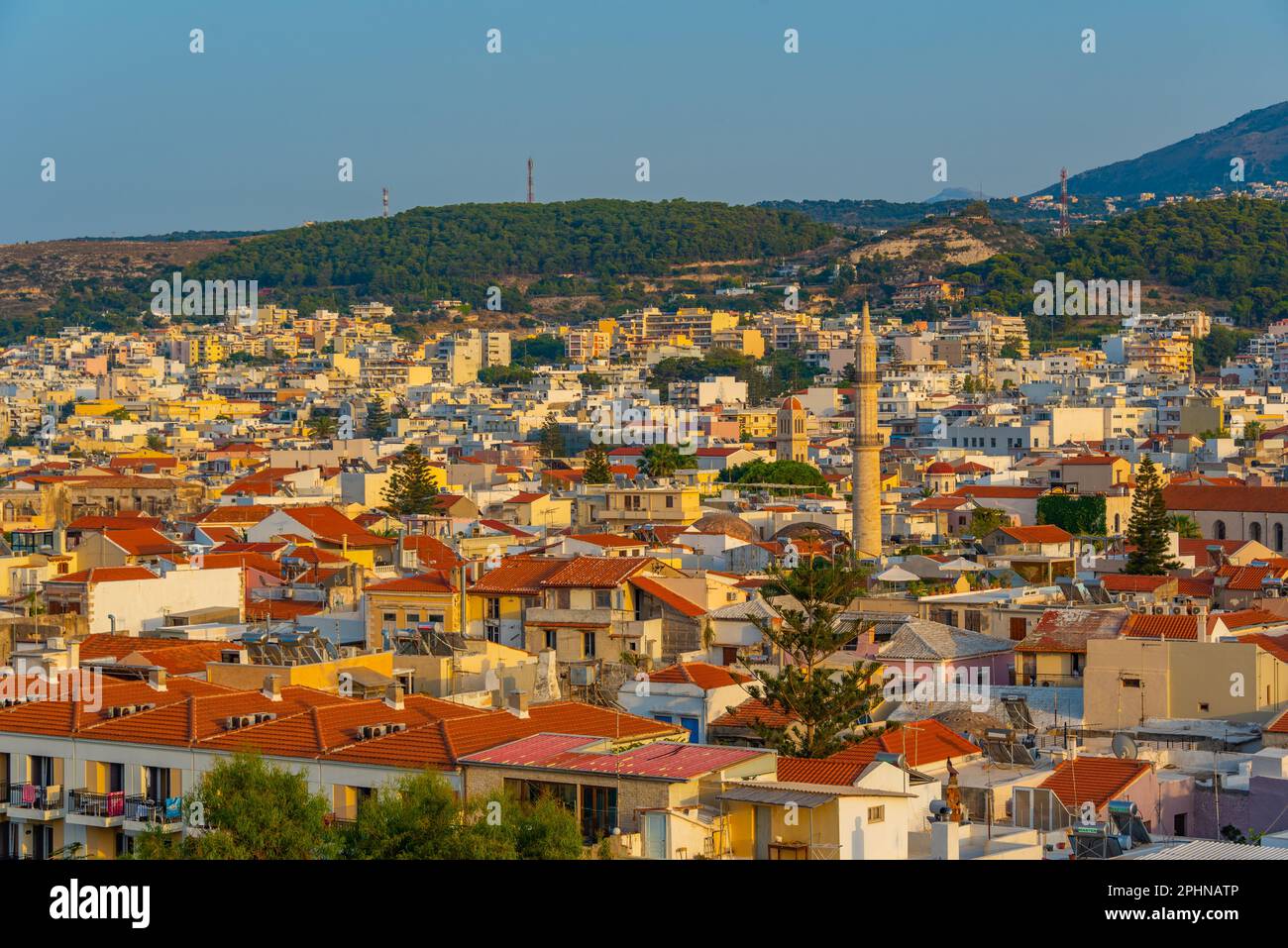 Sunset view of rooftops of Greek town Rethimno at Crete island Stock ...