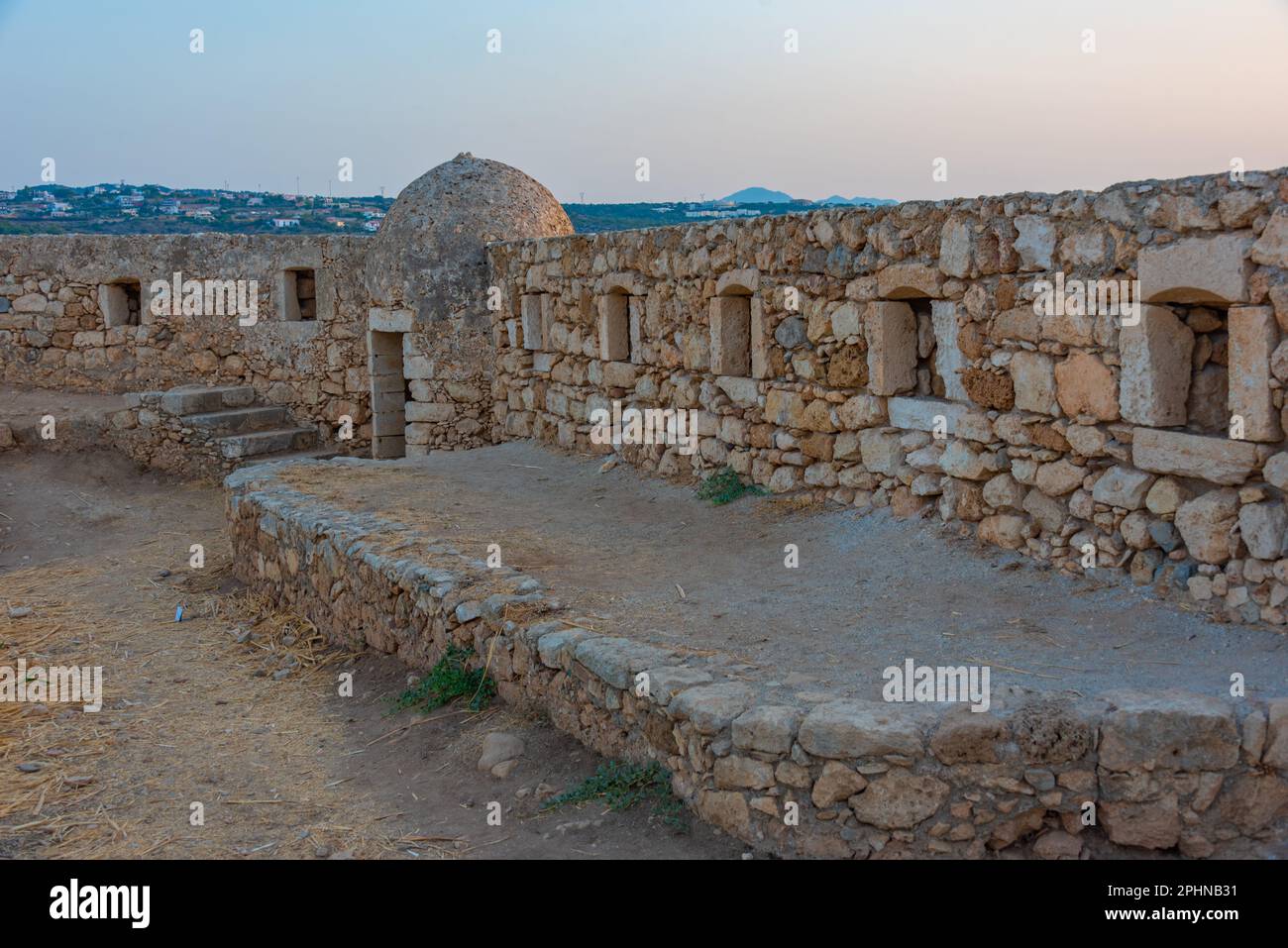 Sunset view of Venetian Fortezza Castle in Greek town Rethimno, Crete ...