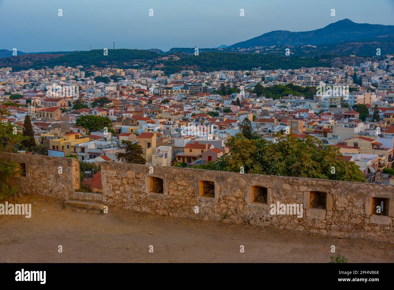 Sunset view of rooftops of Greek town Rethimno at Crete island Stock ...