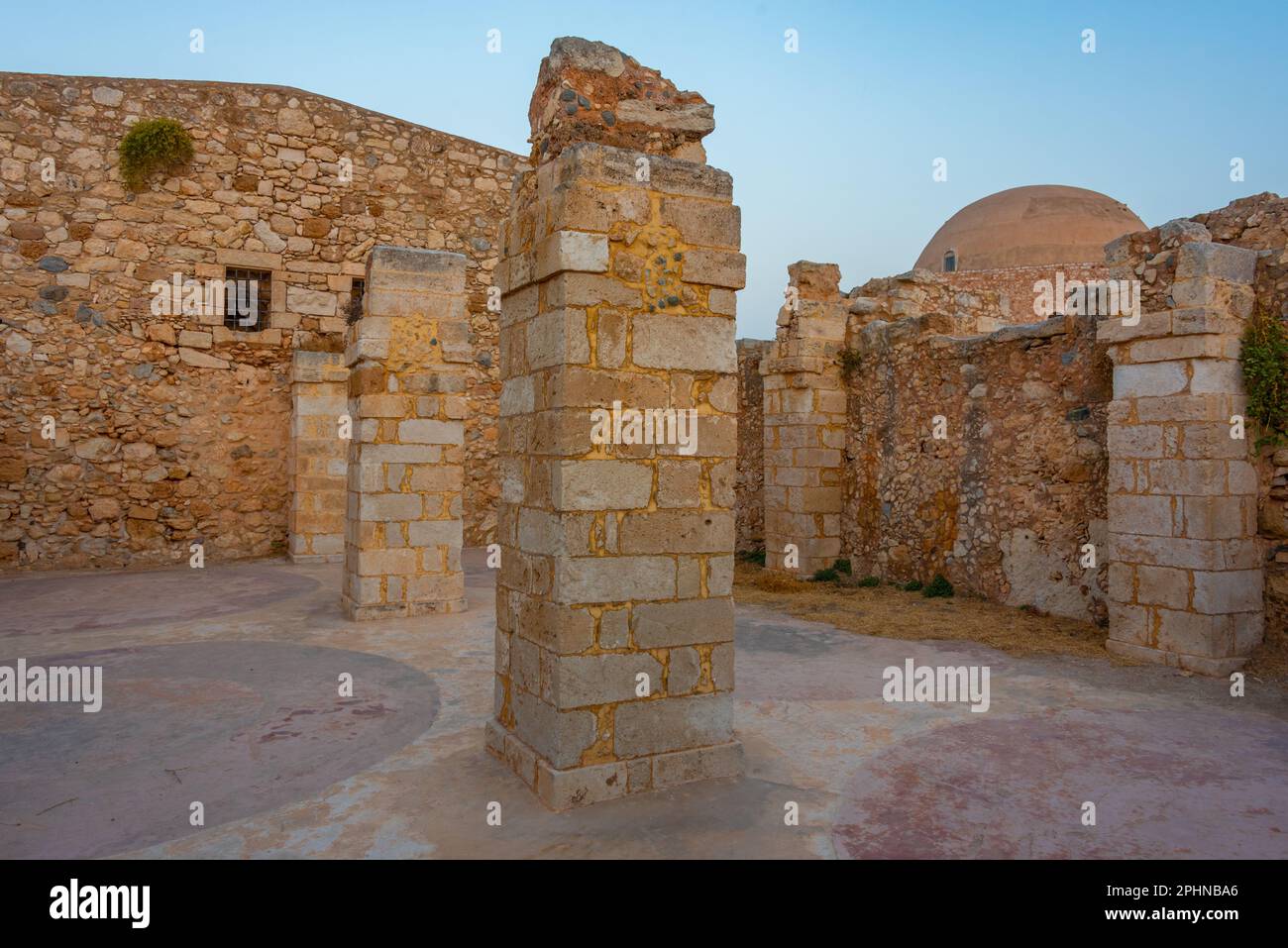 Sunset view of Venetian Fortezza Castle in Greek town Rethimno, Crete ...